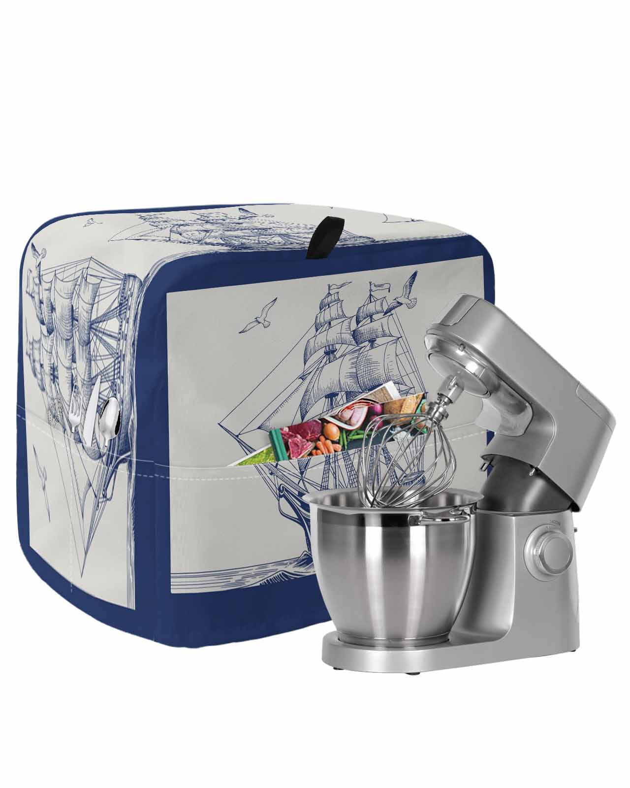 Nautical Ship Stand Mixer Dust Cover with Storage Pocket & Handles,Blue ...