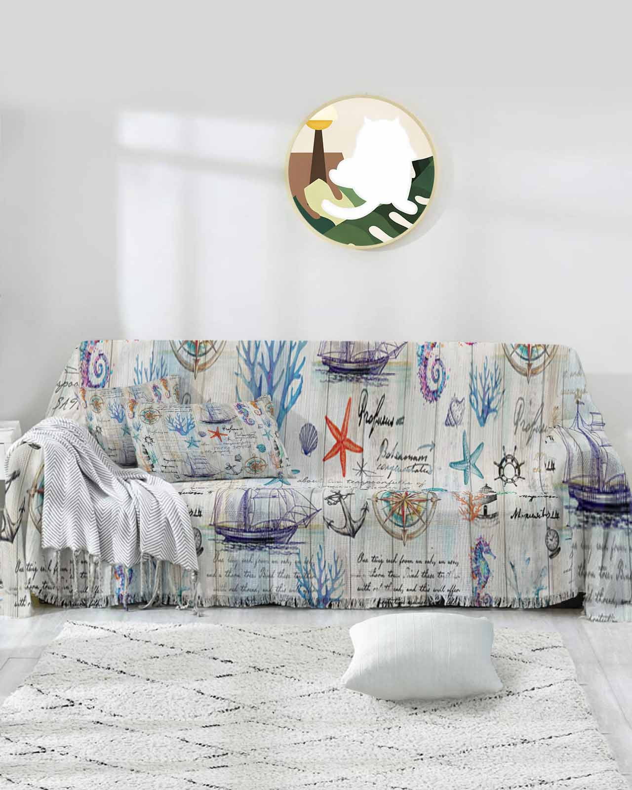 Nautical Sofa Covers for 3 Cushion,Washable Couch Cover for Sectional ...
