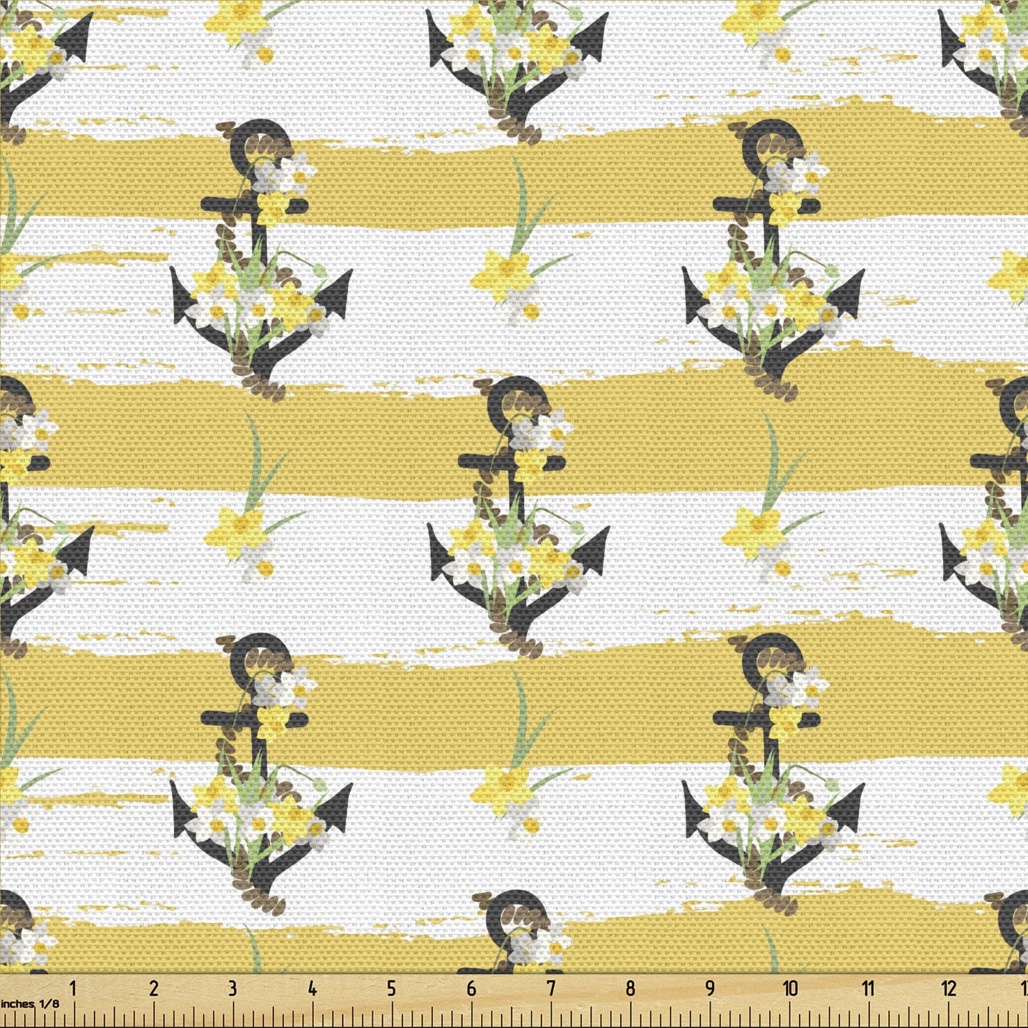 Ambesonne Nautical Fabric by the Yard Upholstery, Floral Anchors ...