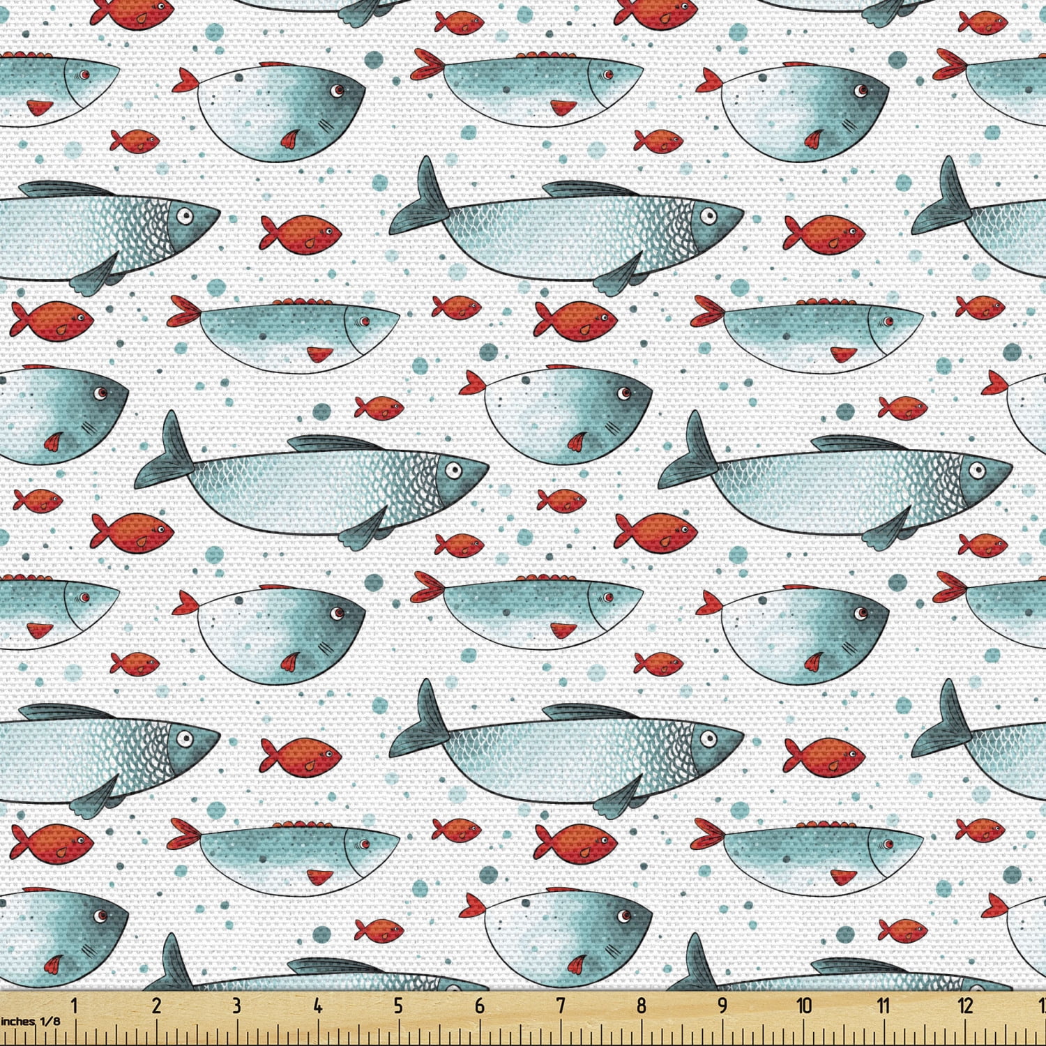 Ambesonne Nautical Fabric by the Yard Upholstery, Graphic Fish Motifs ...