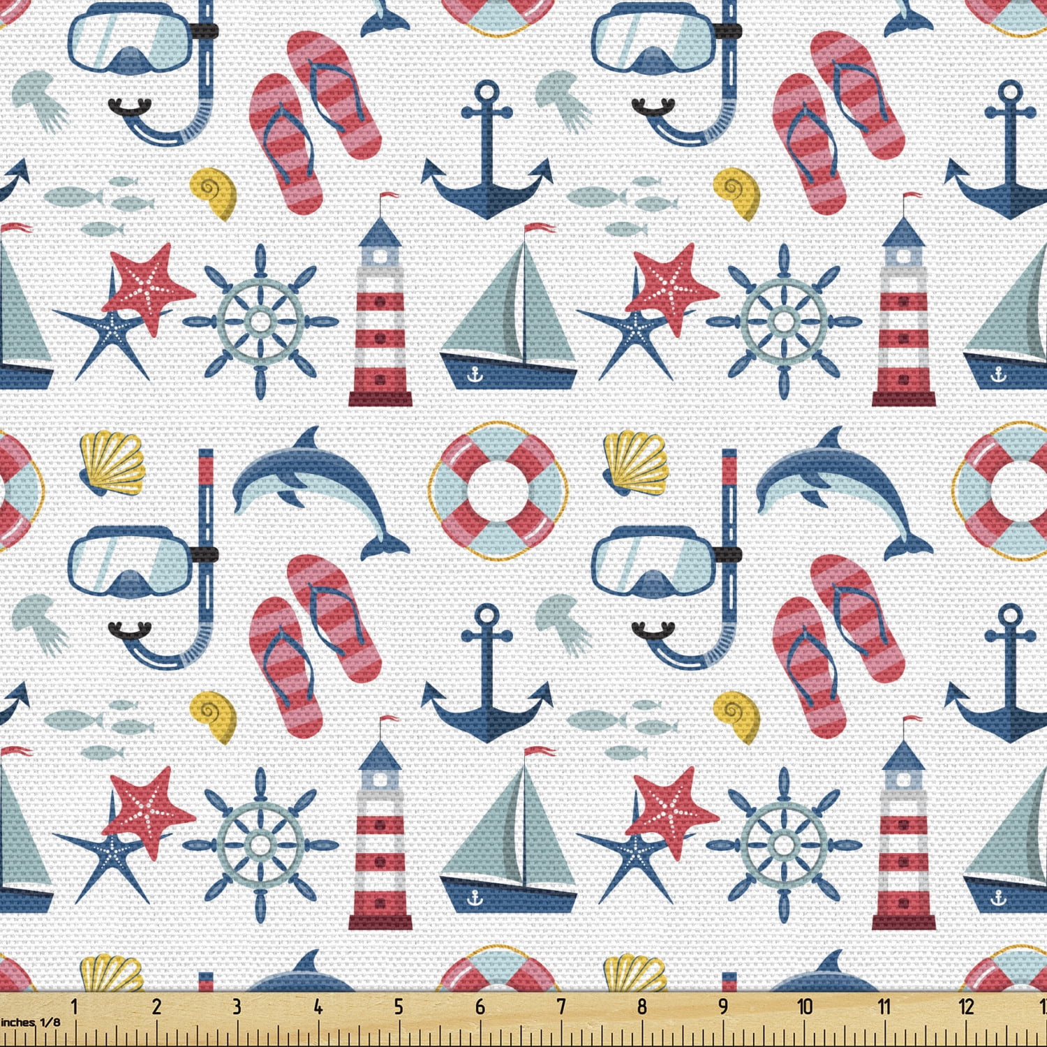 Ambesonne Nautical Fabric by the Yard Upholstery, Repetitive Marine ...