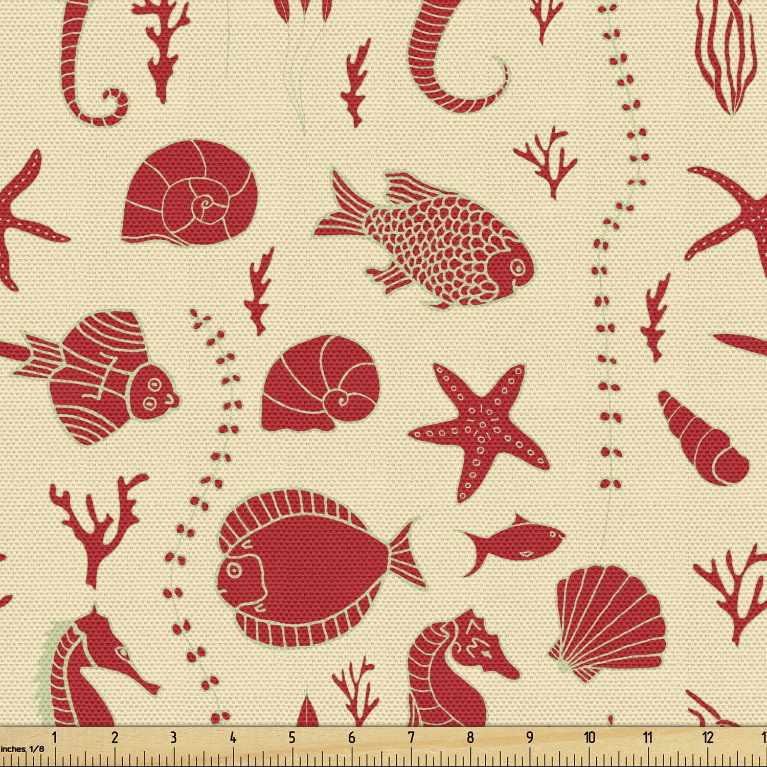 Ambesonne Nautical Fabric by the Yard Upholstery, Undersea Animals ...