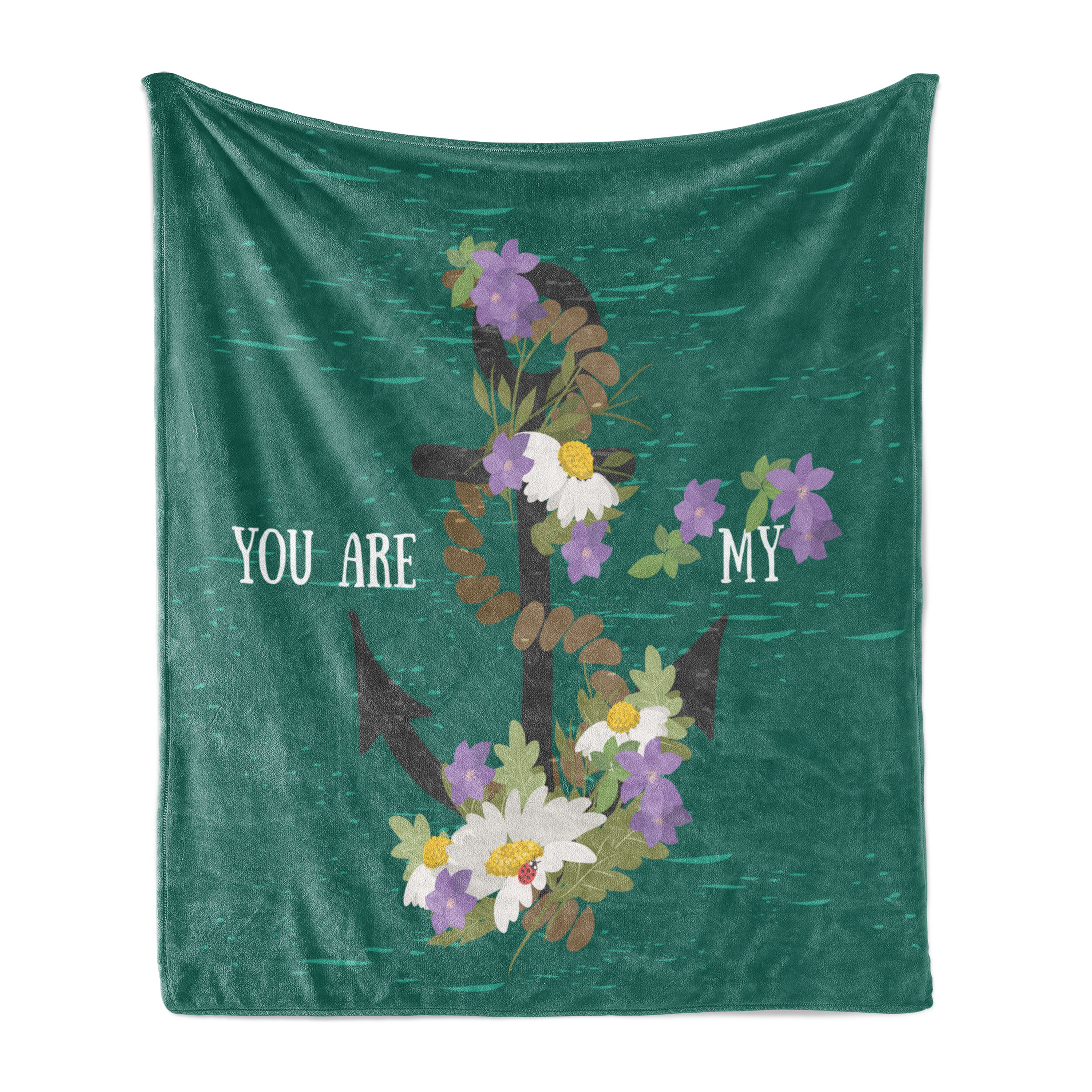 Nautical Soft Flannel Fleece Blanket, Flowers Leaves Covered Anchor ...