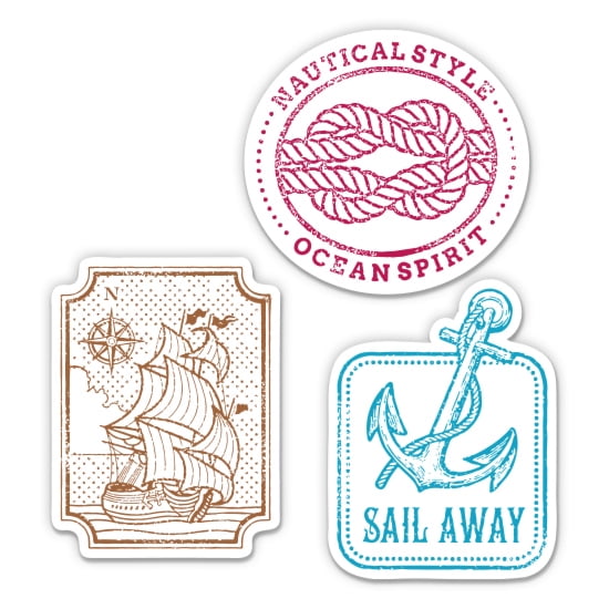Nautical Stamps Set of 3 - Travel Sailing Sail Ship - 6" Vinyl Stickers ...