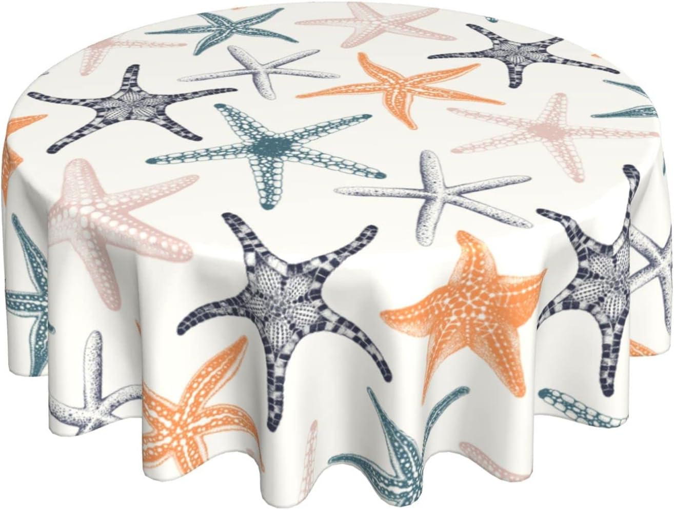 Nautical Starfish Beach Coastal Sea Beach Round Tablecloth Waterproof ...