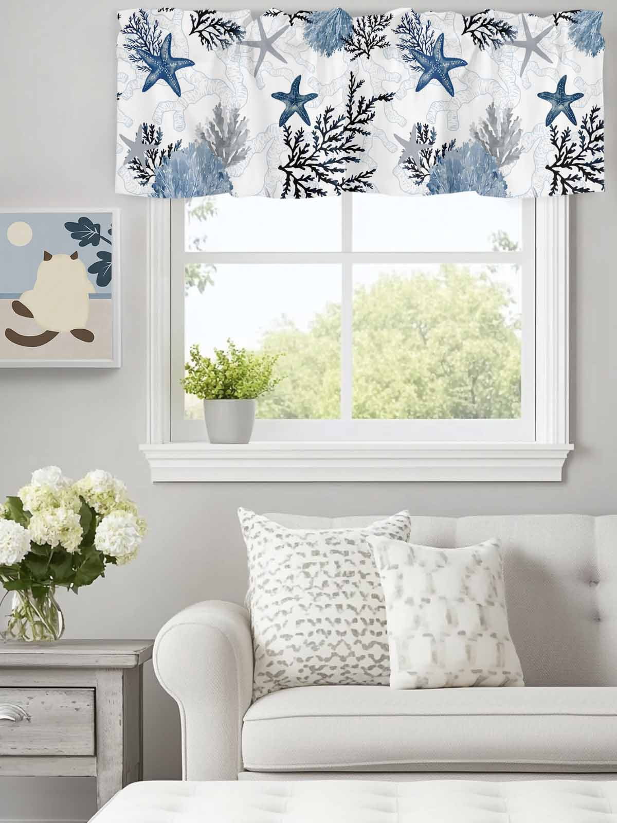 Nautical Starfish Summer Ocean Valances for Windows,Rod Pocket Valance ...