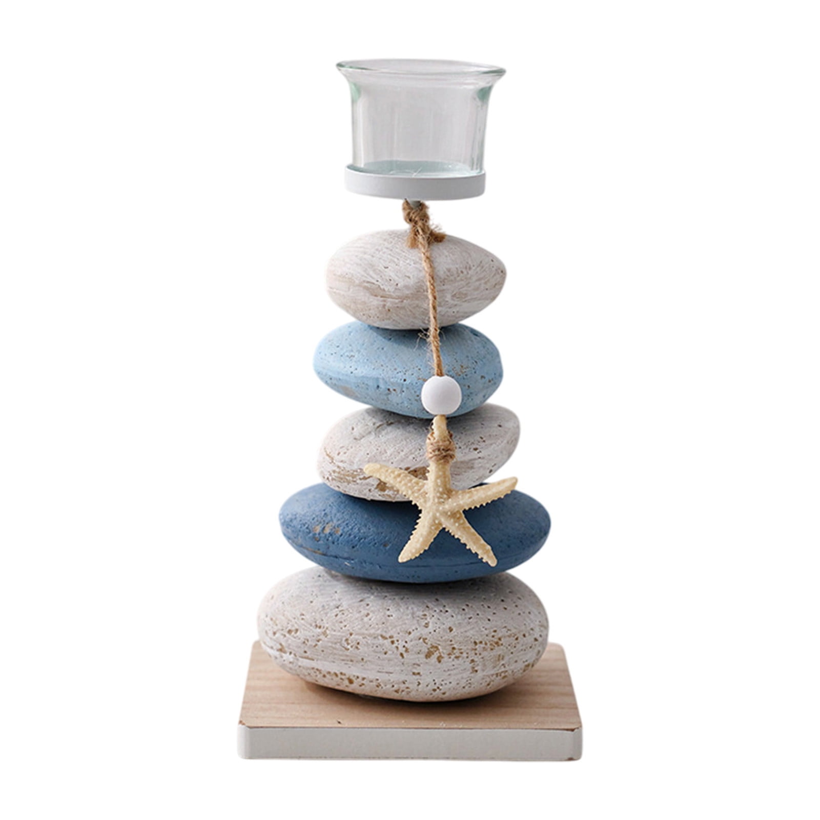 Nautical Stone Candle Holder Coastal Beach Pillar Sea Star Tealight ...