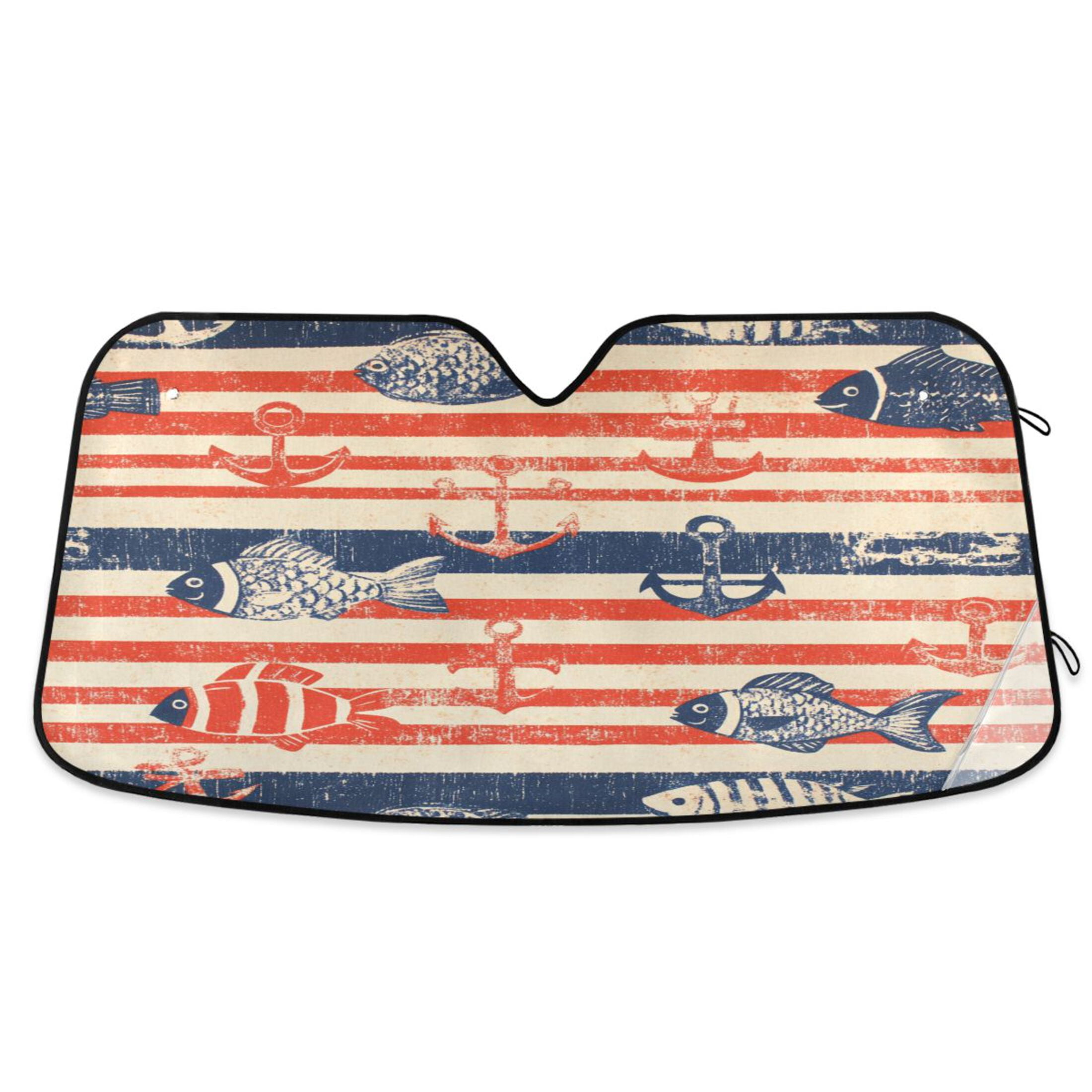 Nautical Stripes with Fishes Kellegs Windshield Sun Shade Automobile ...