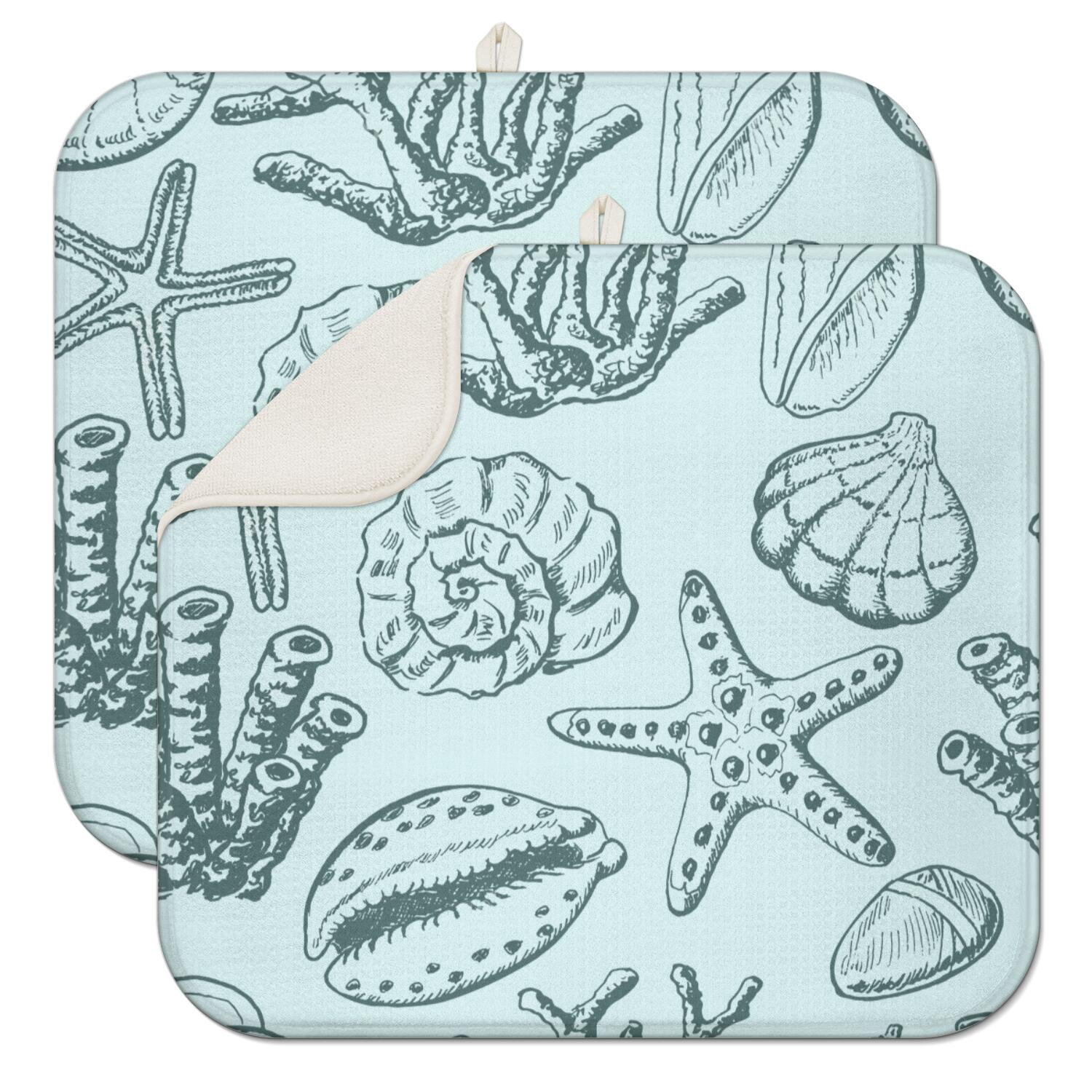 Nautical Summer Coffee Mat Beach Starfish Seahorse Ocean Marine Coral ...