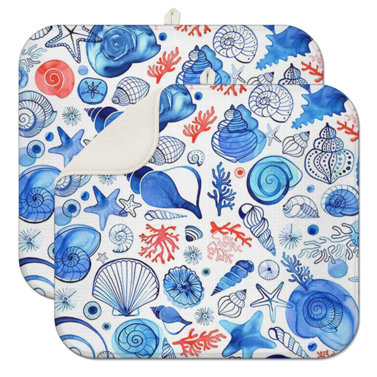 Nautical Summer Coffee Mat Beach Starfish Seahorse Ocean Marine Coral ...