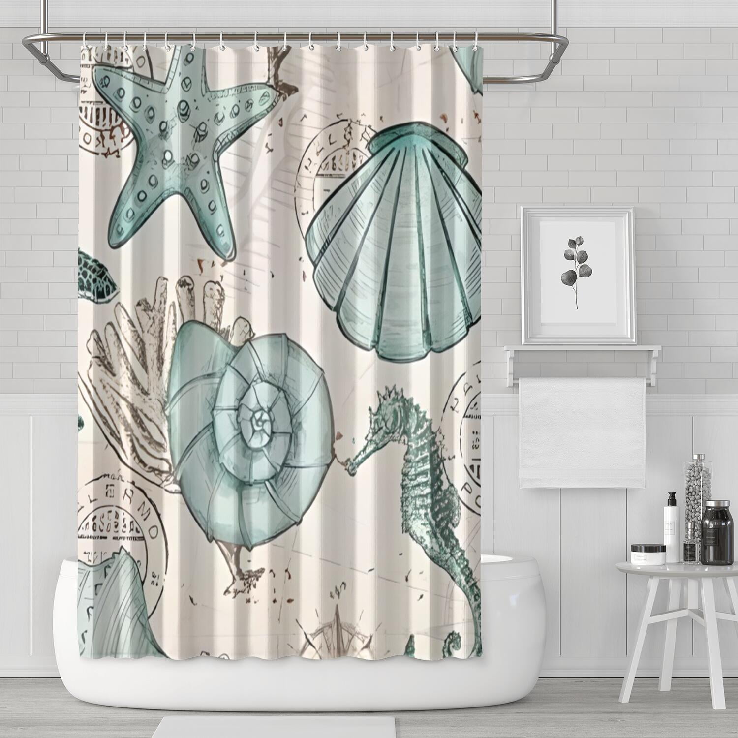 Nautical Sun and Moon Bathroom Curtain 72x72in with Ocean Sea Turtles ...