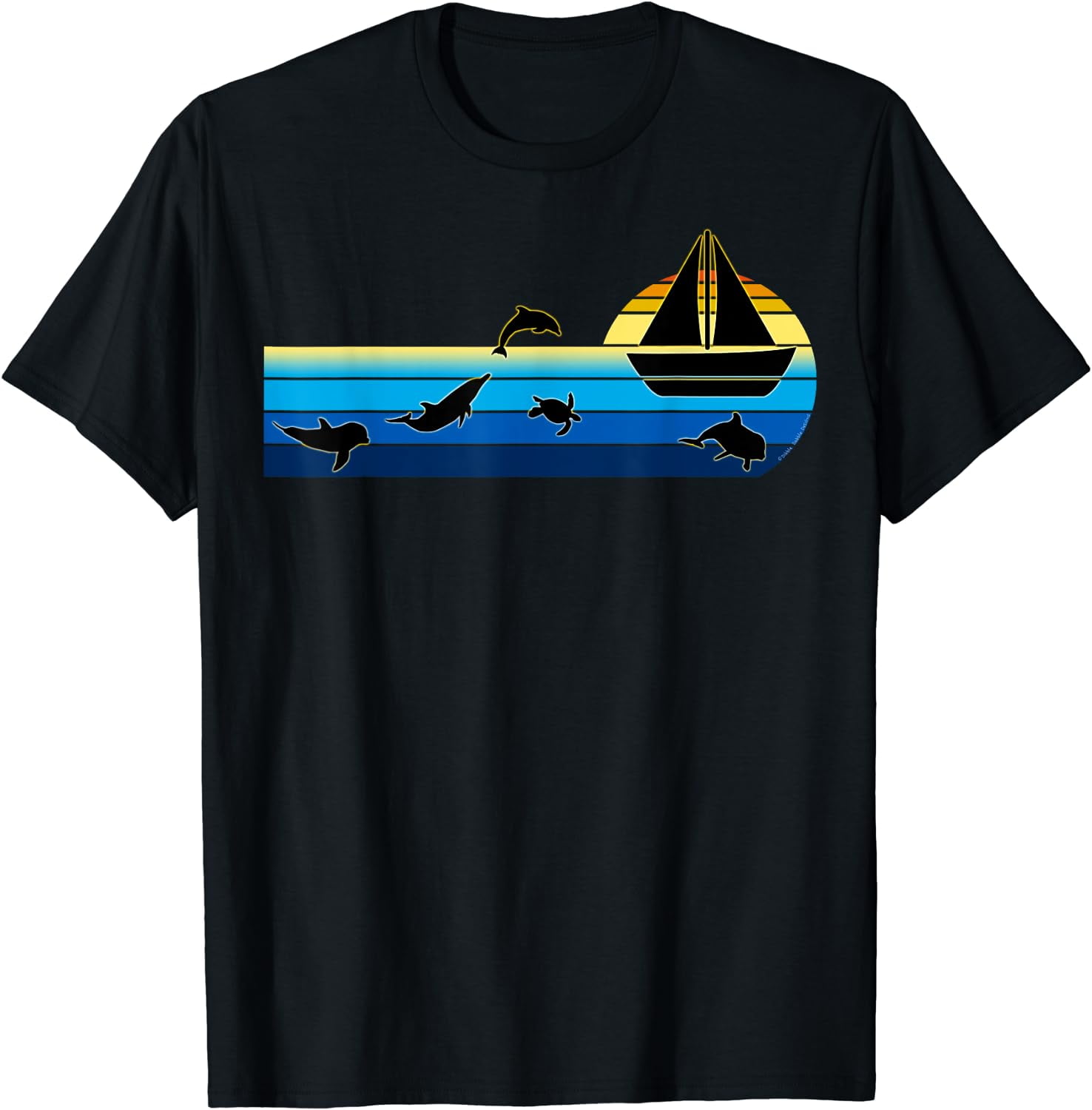 Nautical Sunrise Sailboat with Dolphins Beach Summer Sailing T-Shirt ...
