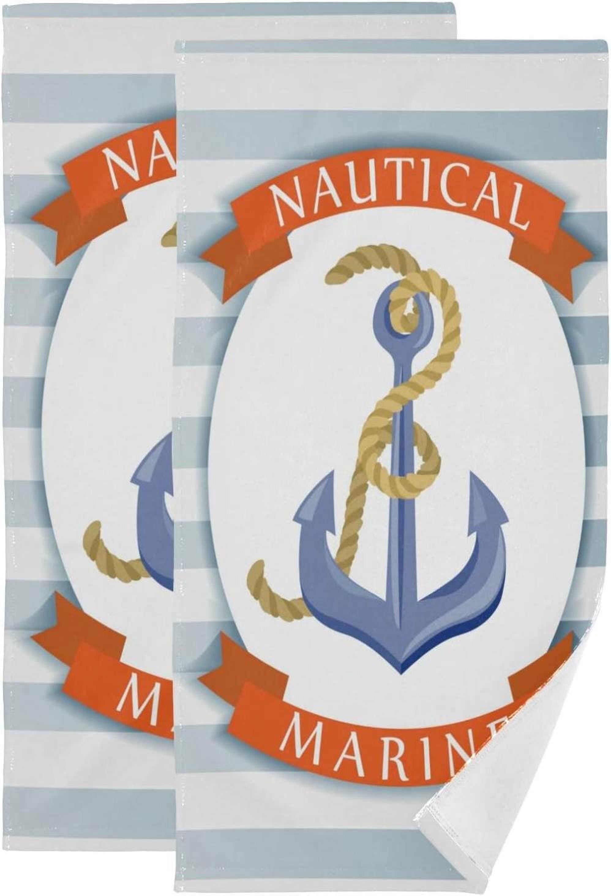 Nautical Symbol Anchor Hand Towels, Blue Stripes Kitchen Towel Ultra ...