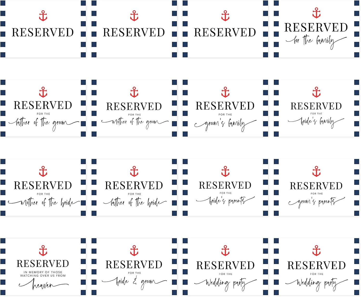 Nautical Table Reserved Signs for Wedding Reception, Ceremony, 4 x 6 ...