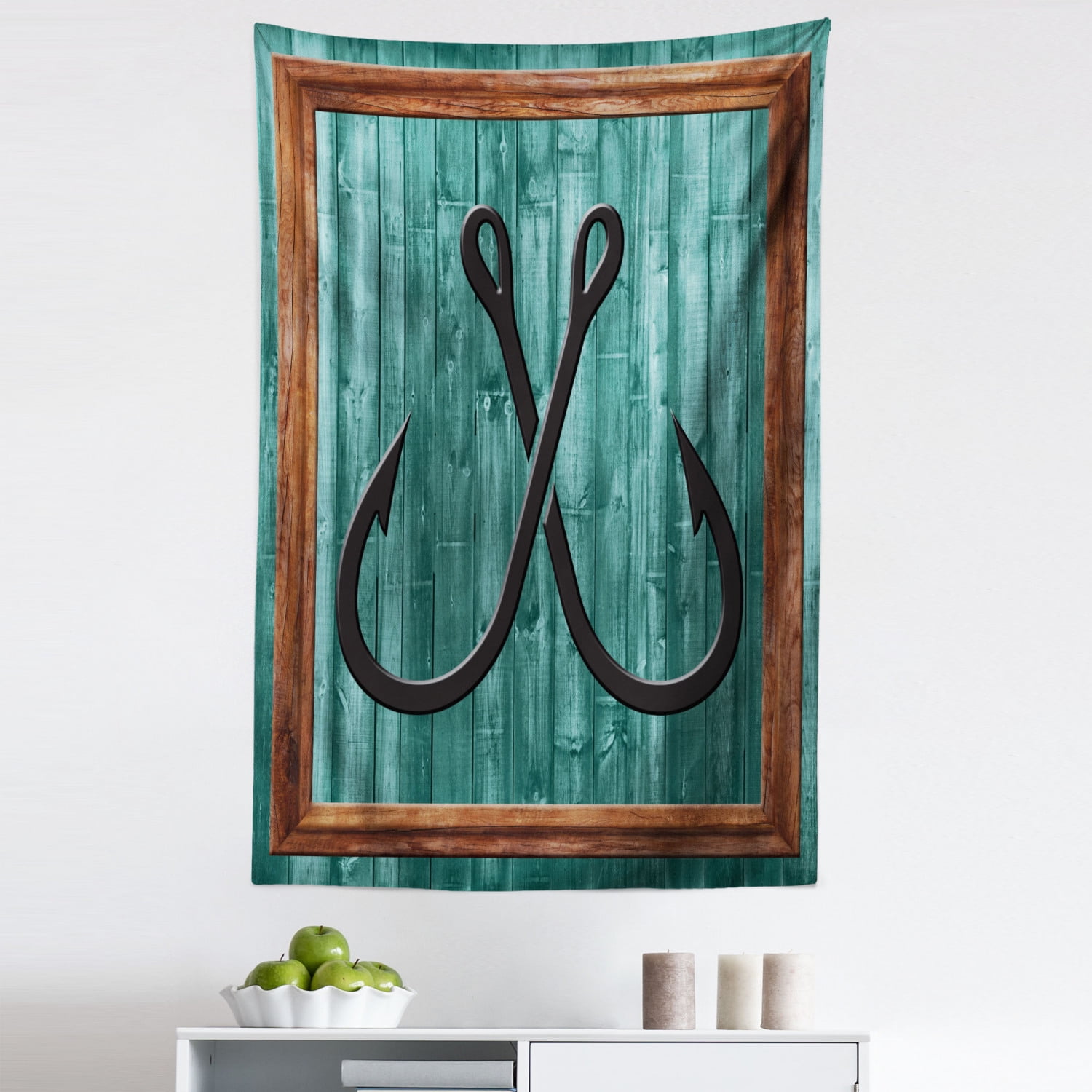 Nautical Tapestry, Fishing Lures Anchor Modern Abstract Painting Wooden ...