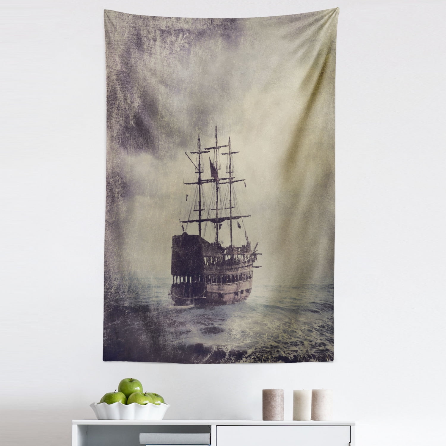 Nautical Tapestry, Old Pirate Ship in the Sea Historical Cruise Retro ...