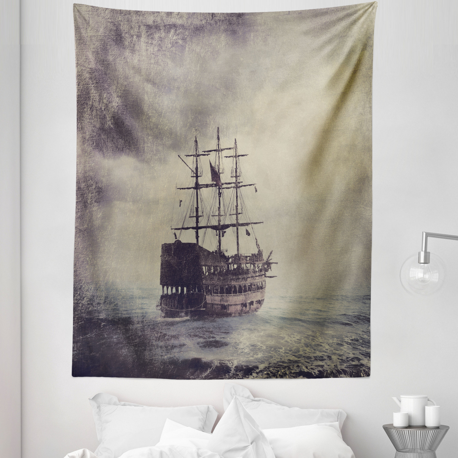Nautical Tapestry, Old Pirate Ship in the Sea Historical Cruise Retro ...