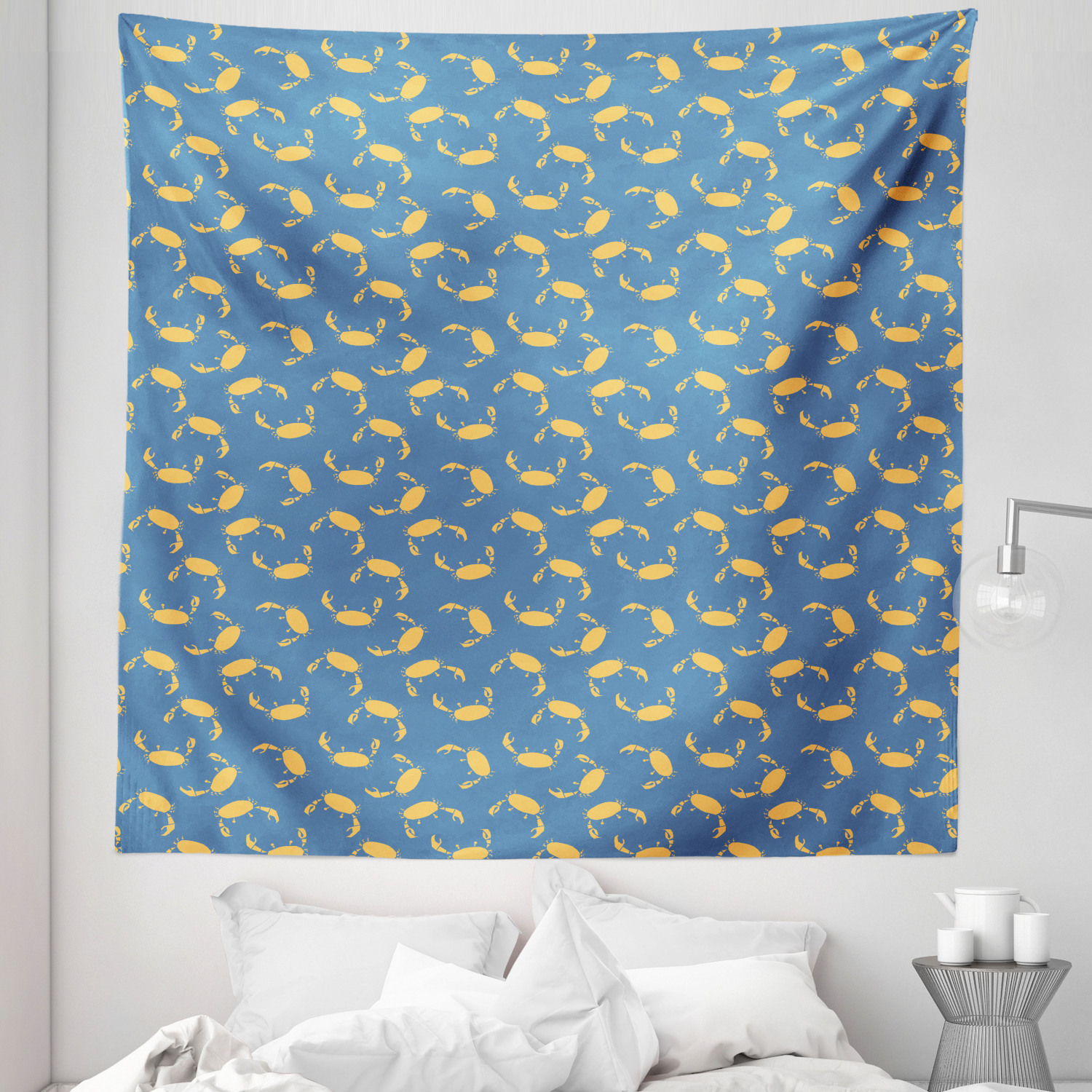 Nautical Tapestry, Repetitive Graphic and Ocean Crabs Underwater Sea ...