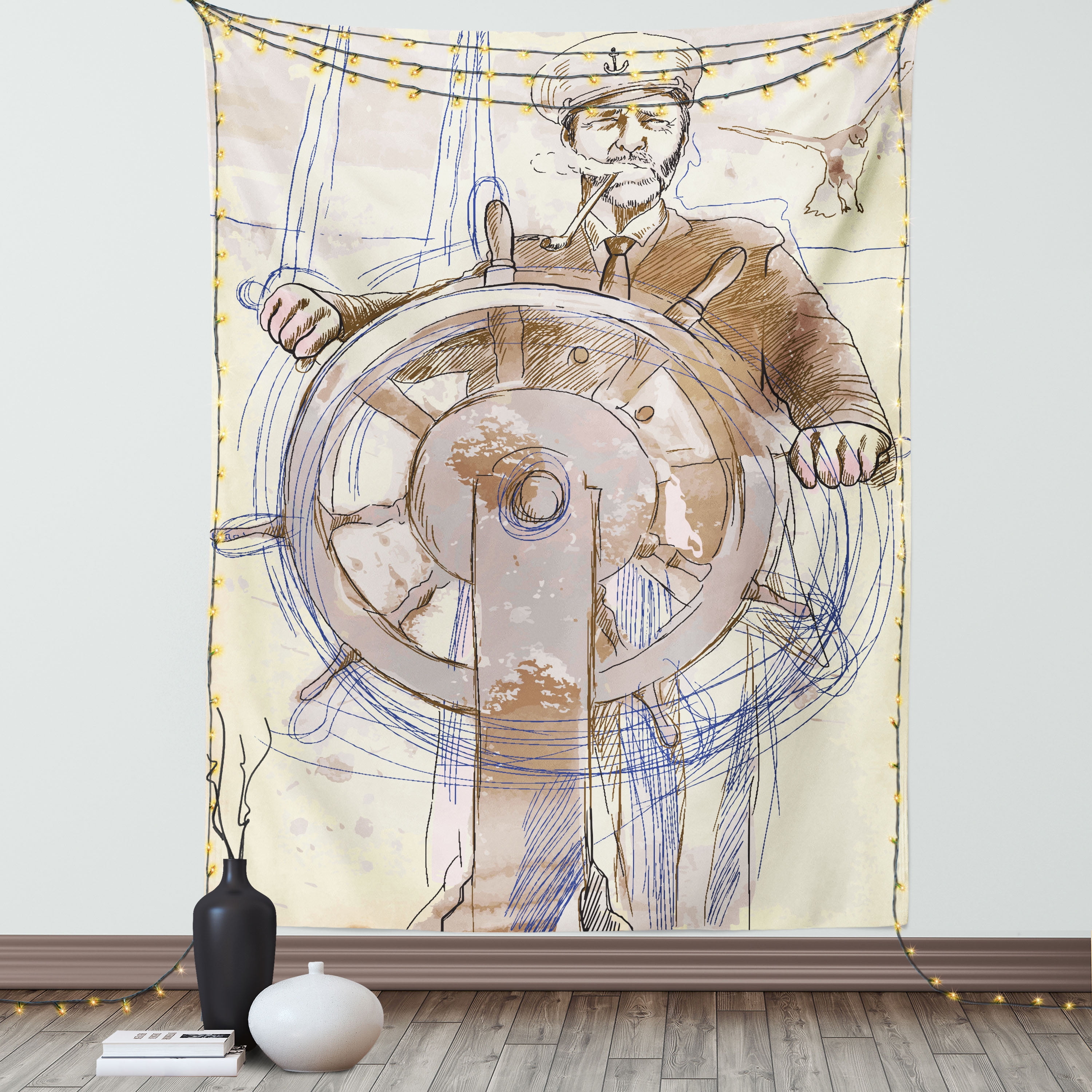 Nautical Tapestry, Sea Captain the Leader Seaman Sketch Art Navigation ...