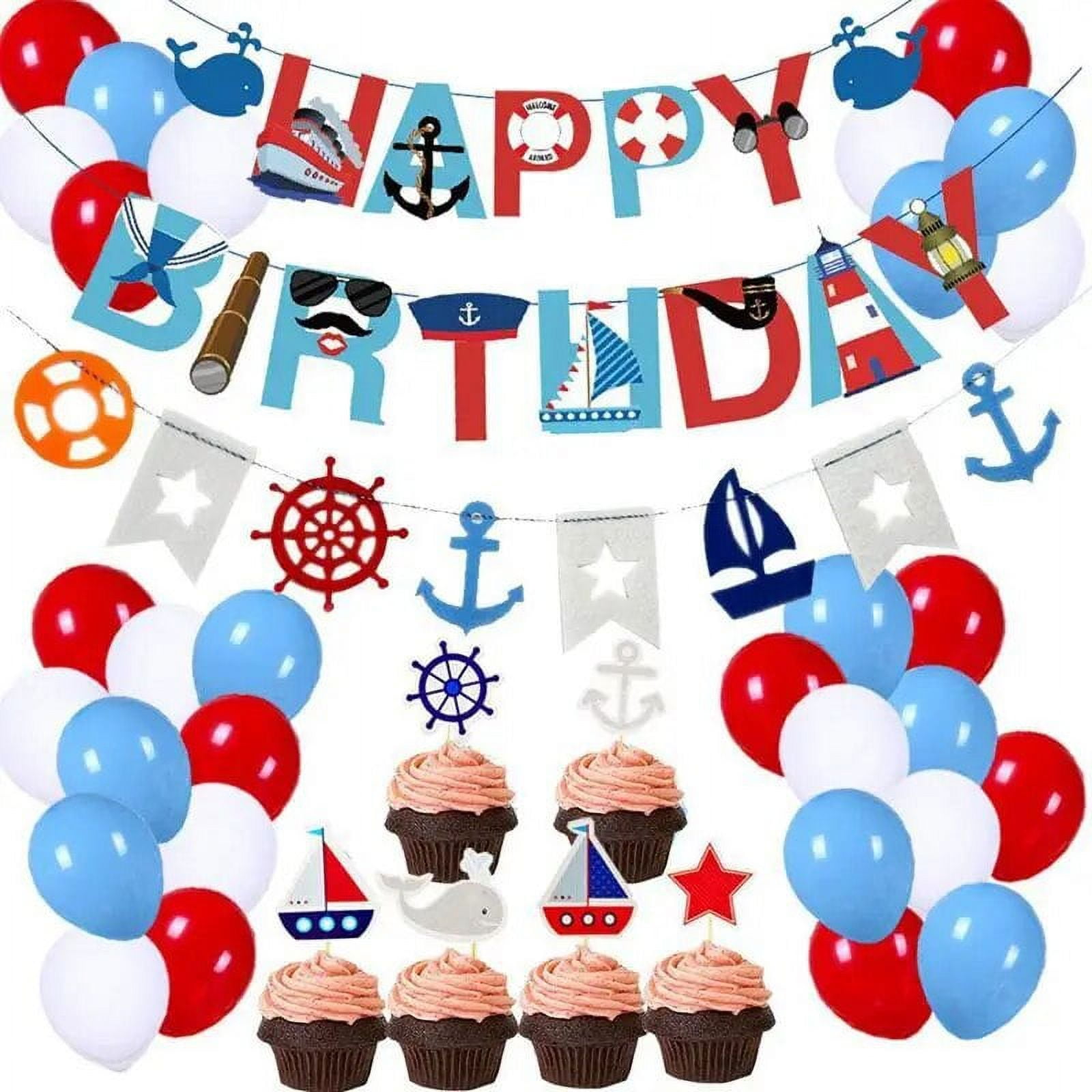 Nautical Theme Balloon Set Party Supplies with Anchor Steamship Banner ...