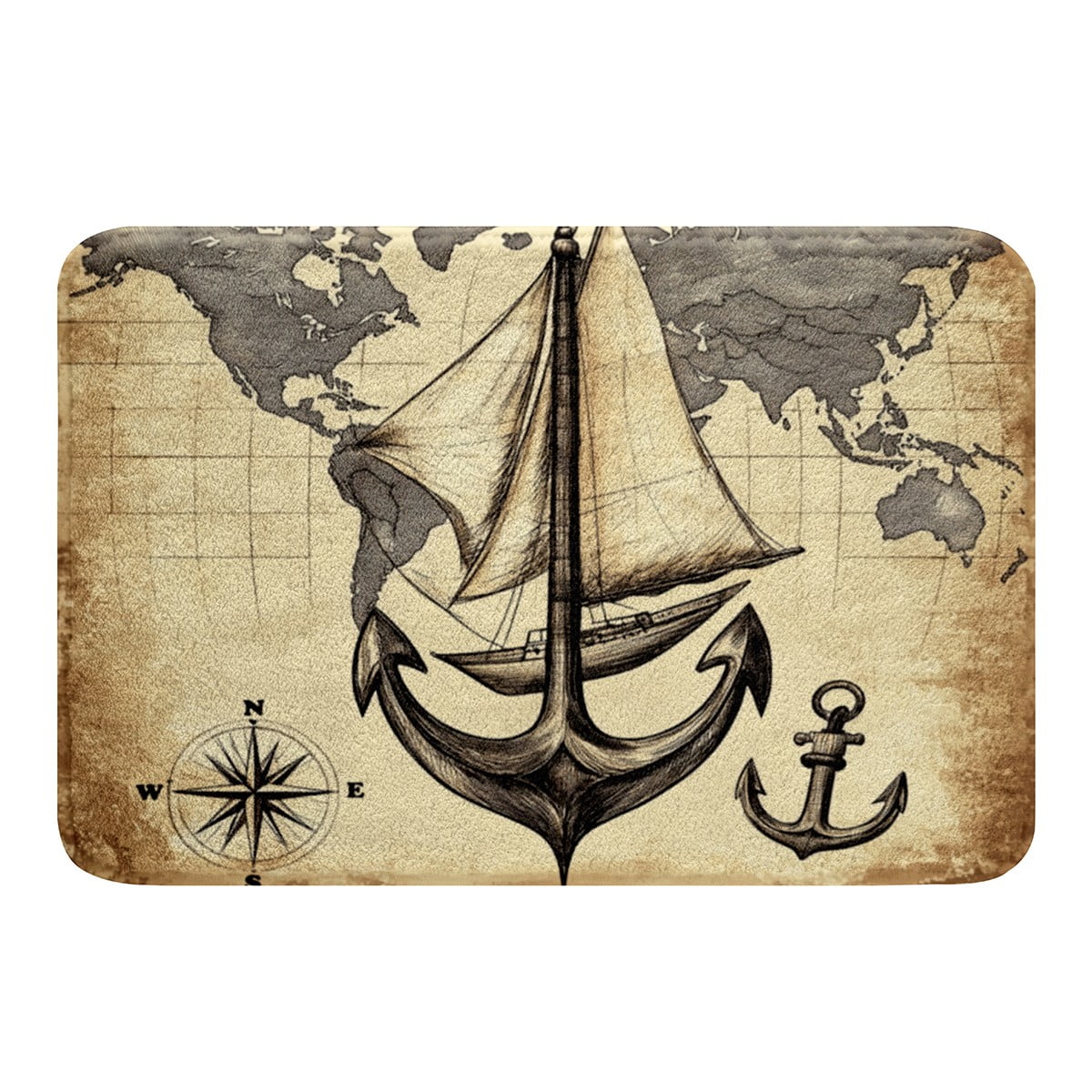 Nautical Theme Bath Mat Non Slip 16"X24",Anchor Compass Door Mat Retro ...