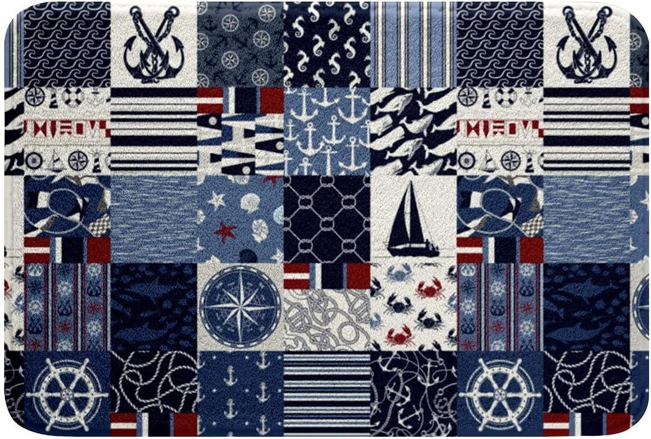 Nautical Theme Bathroom Rug Mat,16"x24" Anchor Rudder Plush Bathroom ...