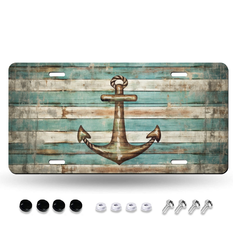 Nautical Theme with Featuring Anchor in The Center License Plate Frame ...