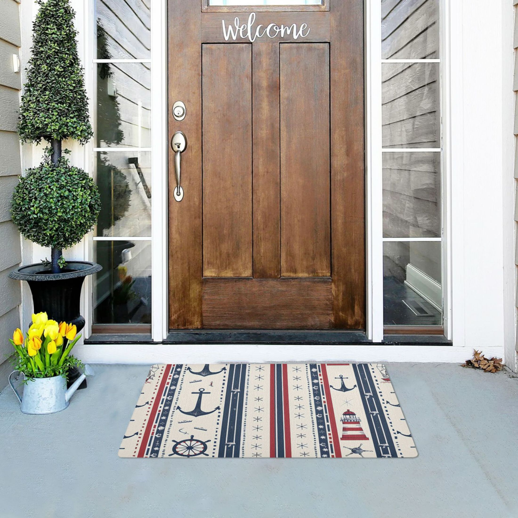 Nautical Theme Stripes Wheels Lighthouses Doormats Gate Pad Welcome Mat ...
