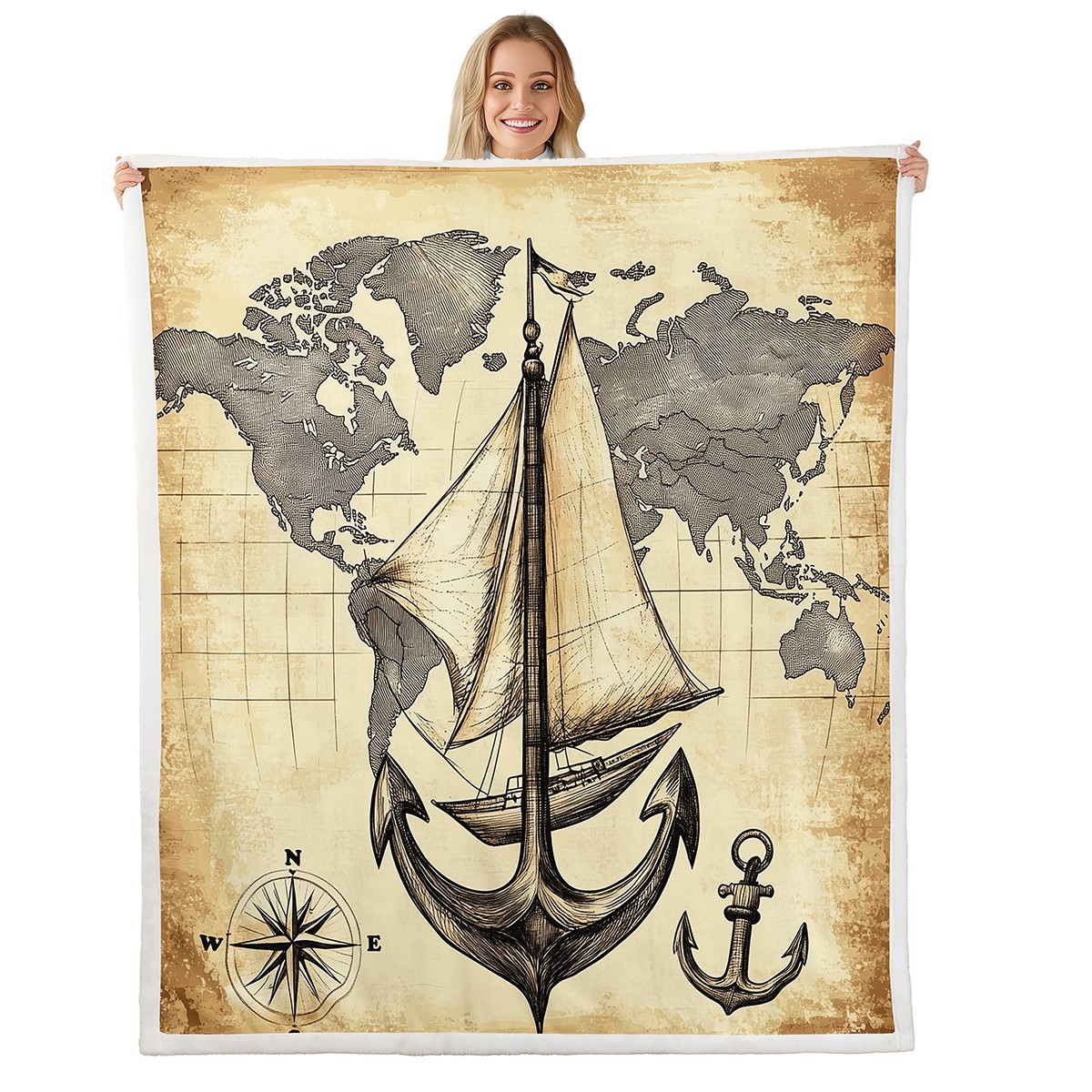 Nautical Theme Throw Bed Blanket Throw 50"X60",Anchor Compass Fleece ...