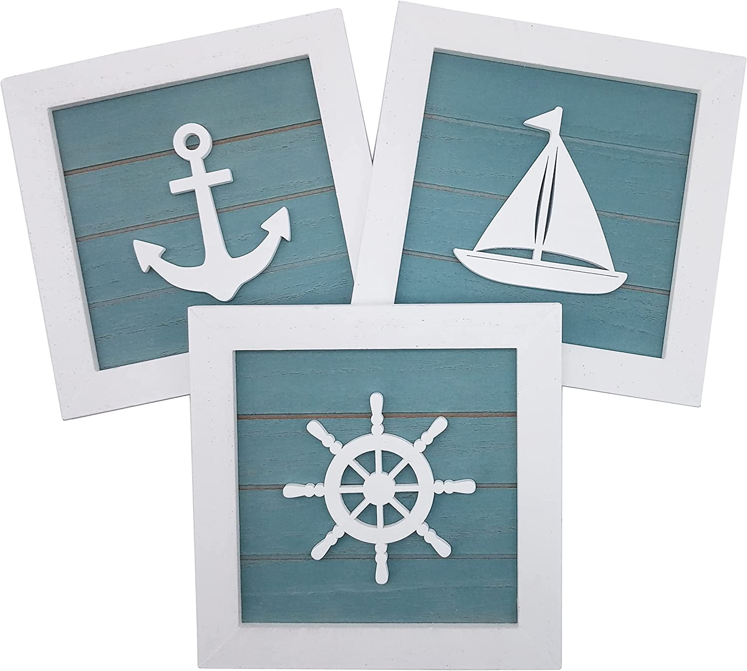 Nautical Theme Wall Decor Set of 3 7x7 in Rustic Beach Decor 3D Anchor ...