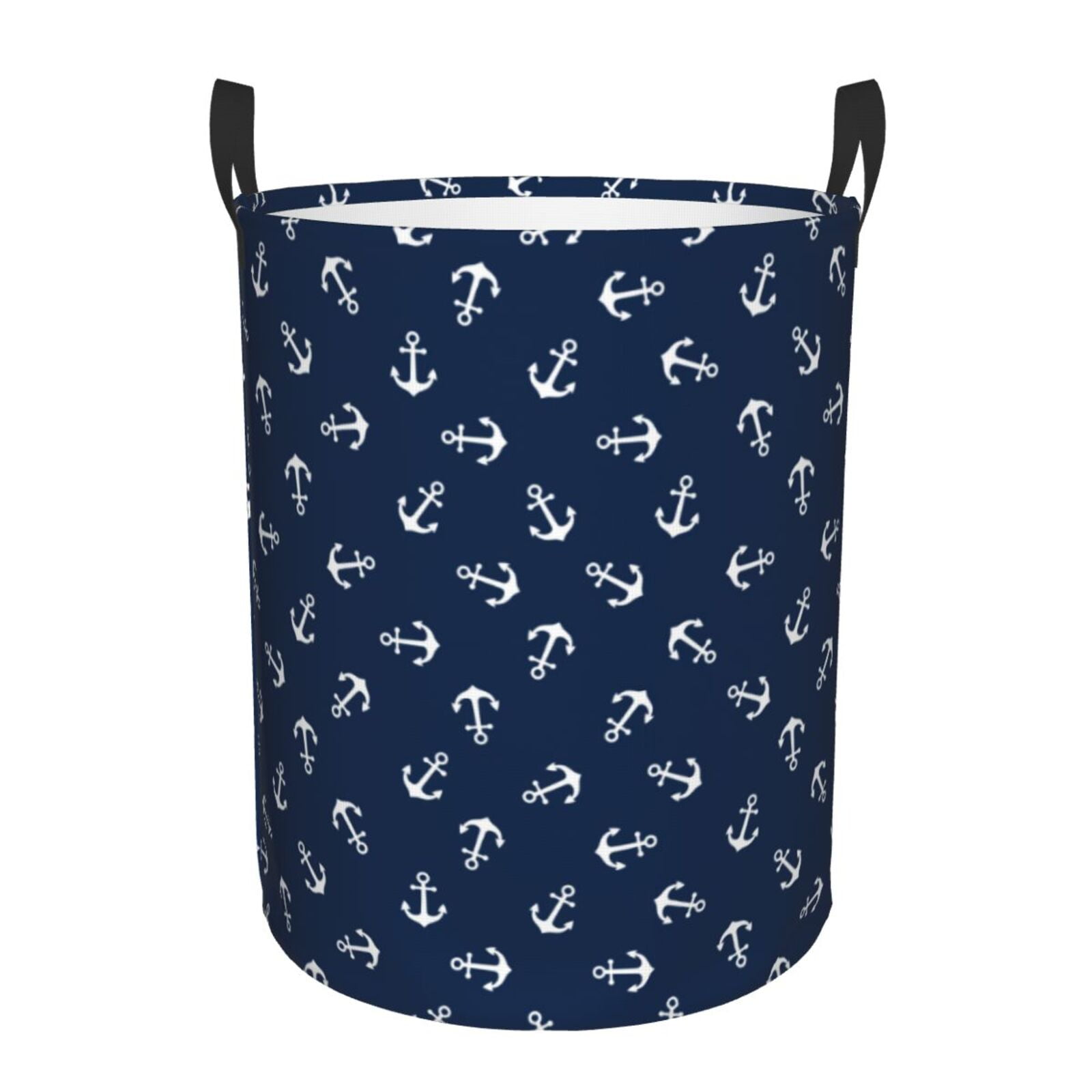 Nautical Themed Anchors Round Laundry Basket, Laundry Hamper with ...