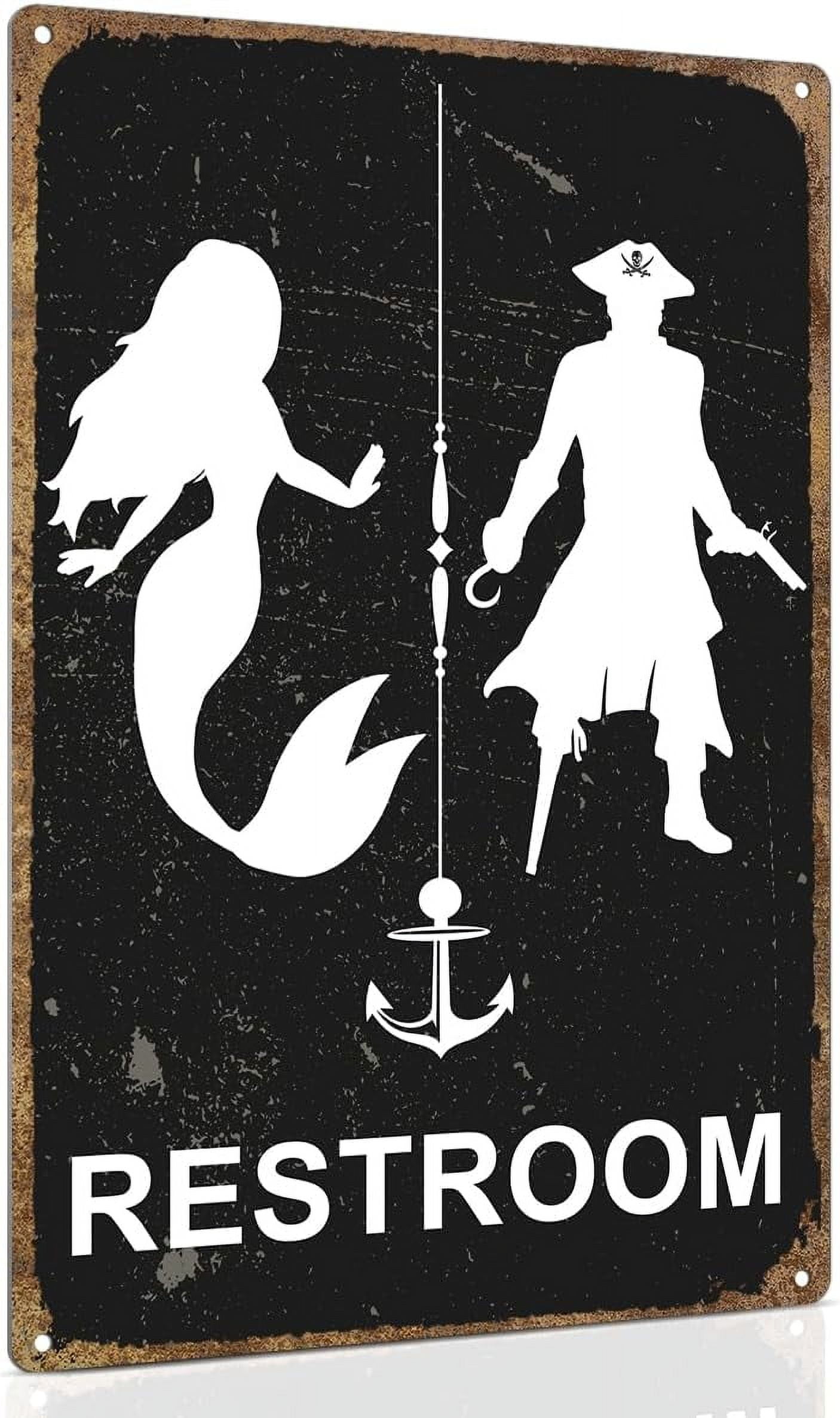 Nautical Themed Vintage Restroom Door Sign Fun Mermaid and Pirate Sign ...