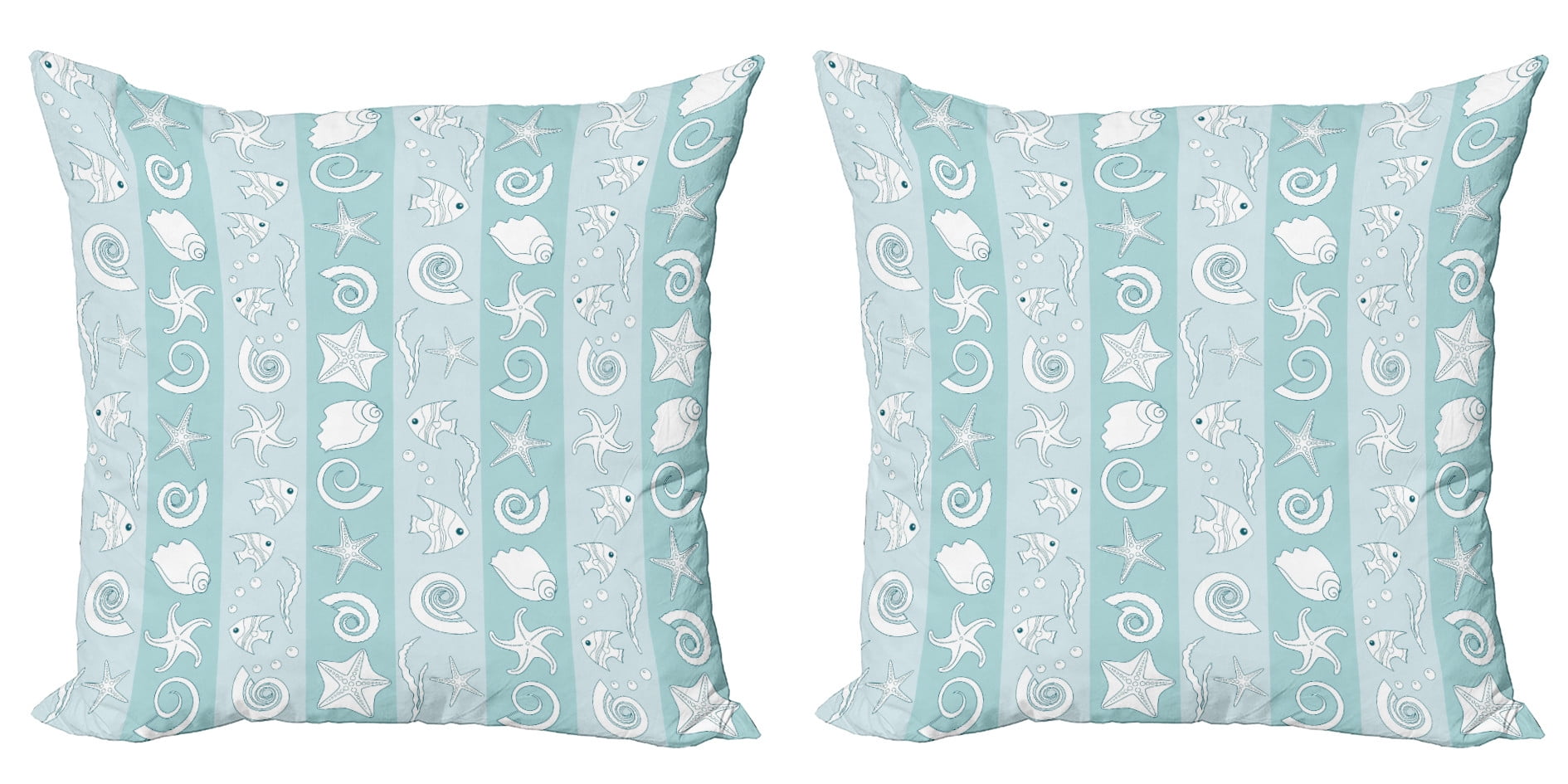 Ambesonne Nautical Throw Pillow Cover 2 Pack, Sea Animals and Shells ...