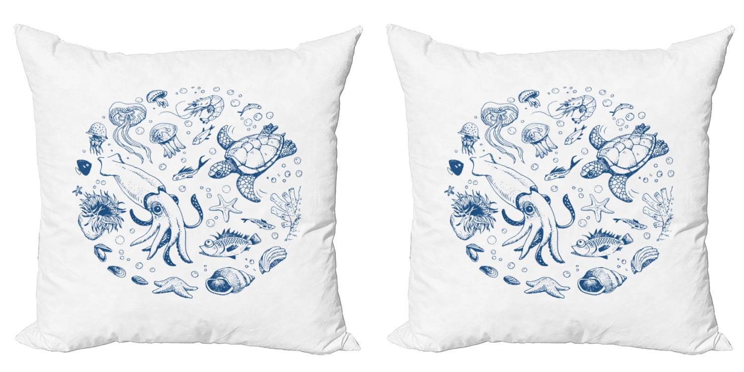 Nautical Throw Pillow Cushion Cover Pack of 2, Undersea Creatures ...