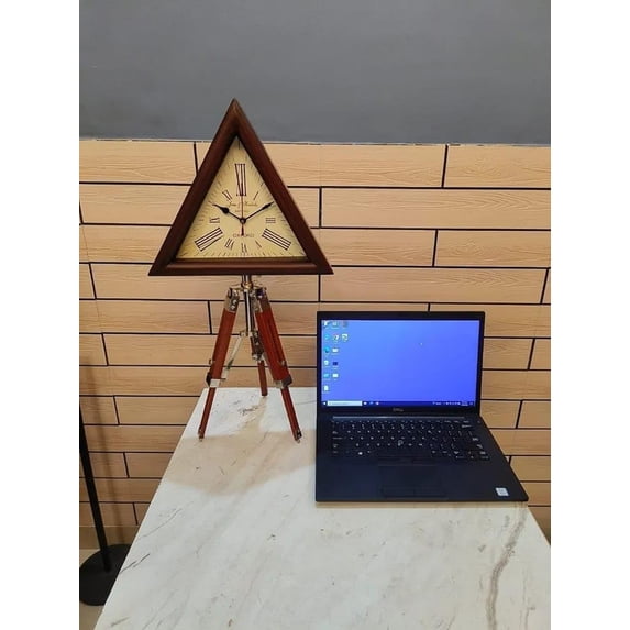 Nautical Triangular Wall Clock with Tripod Stand, Brown,Living Room ...