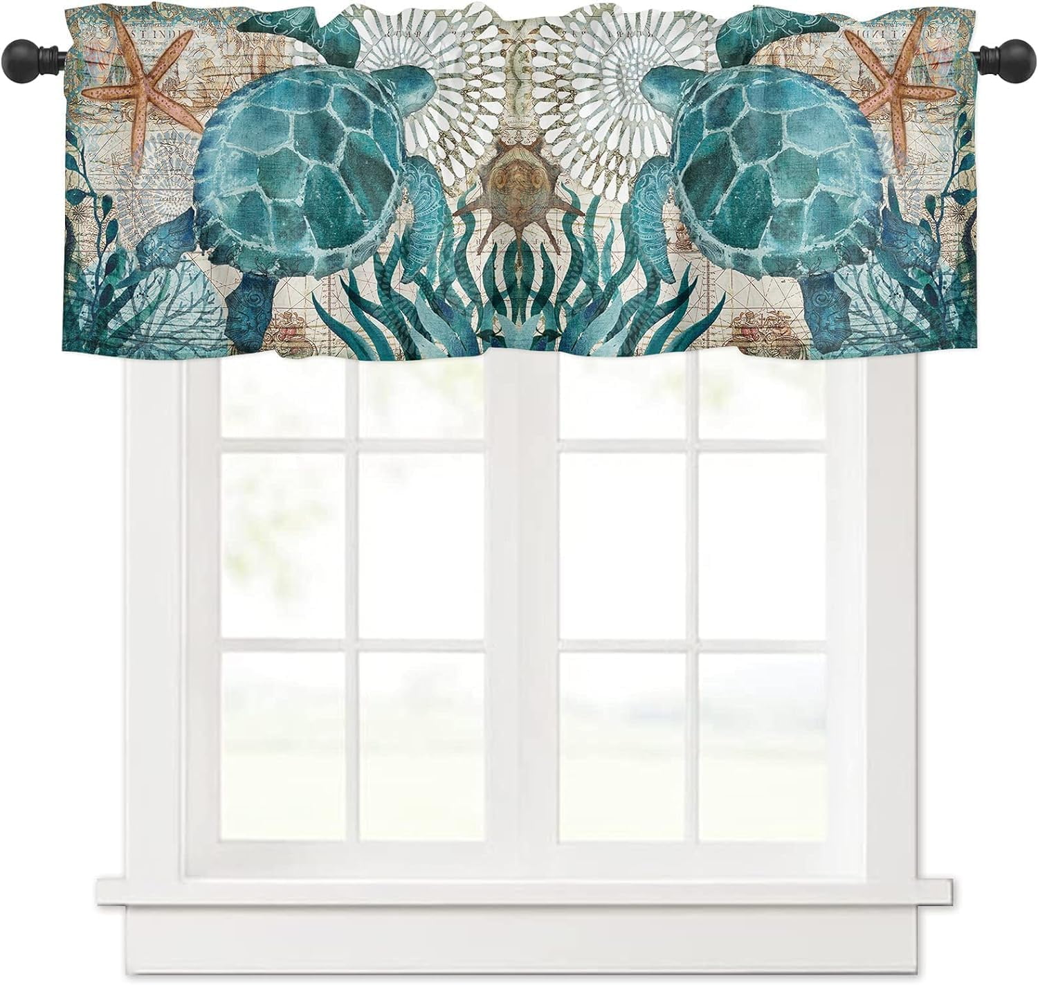 Nautical Turtle Curtains Valances for Bedroom Living Room,Starfish ...