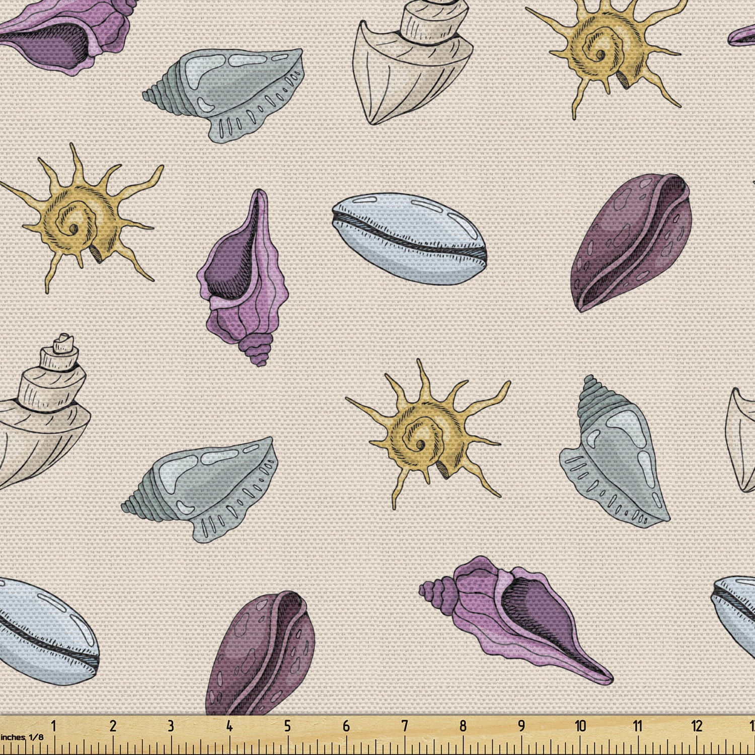 Ambesonne Nautical Fabric by the Yard Upholstery, Colorful Seashells ...
