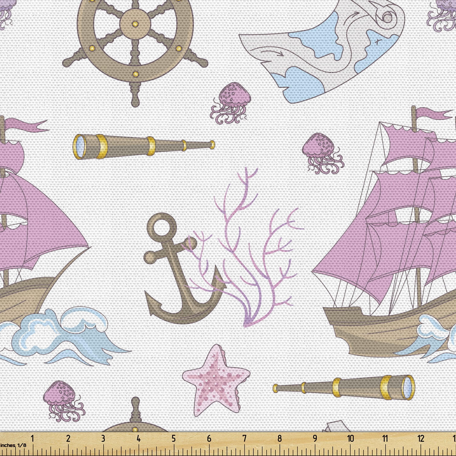 Ambesonne Nautical Fabric by the Yard Upholstery, Marine Adventure ...