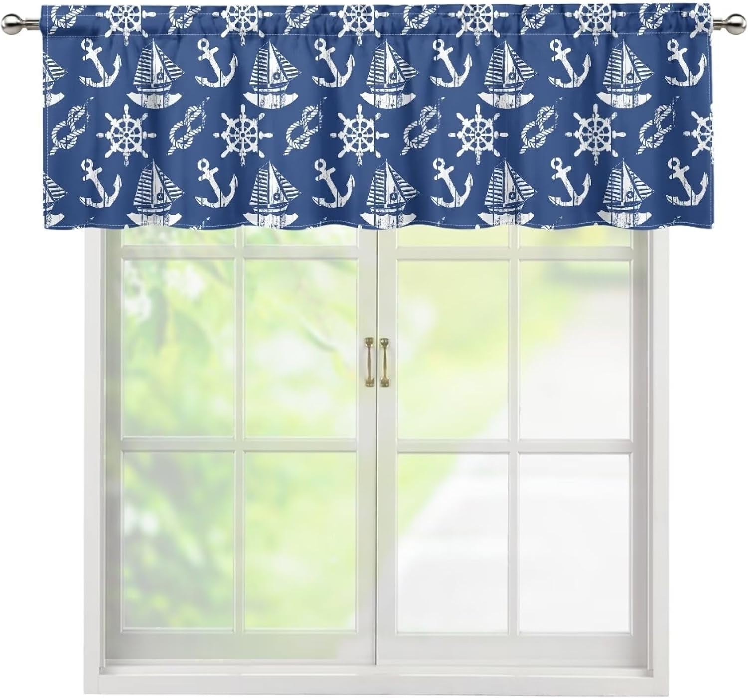 Nautical Valance Curtains for Kitchen, Blue Cartoon Hand Painted ...