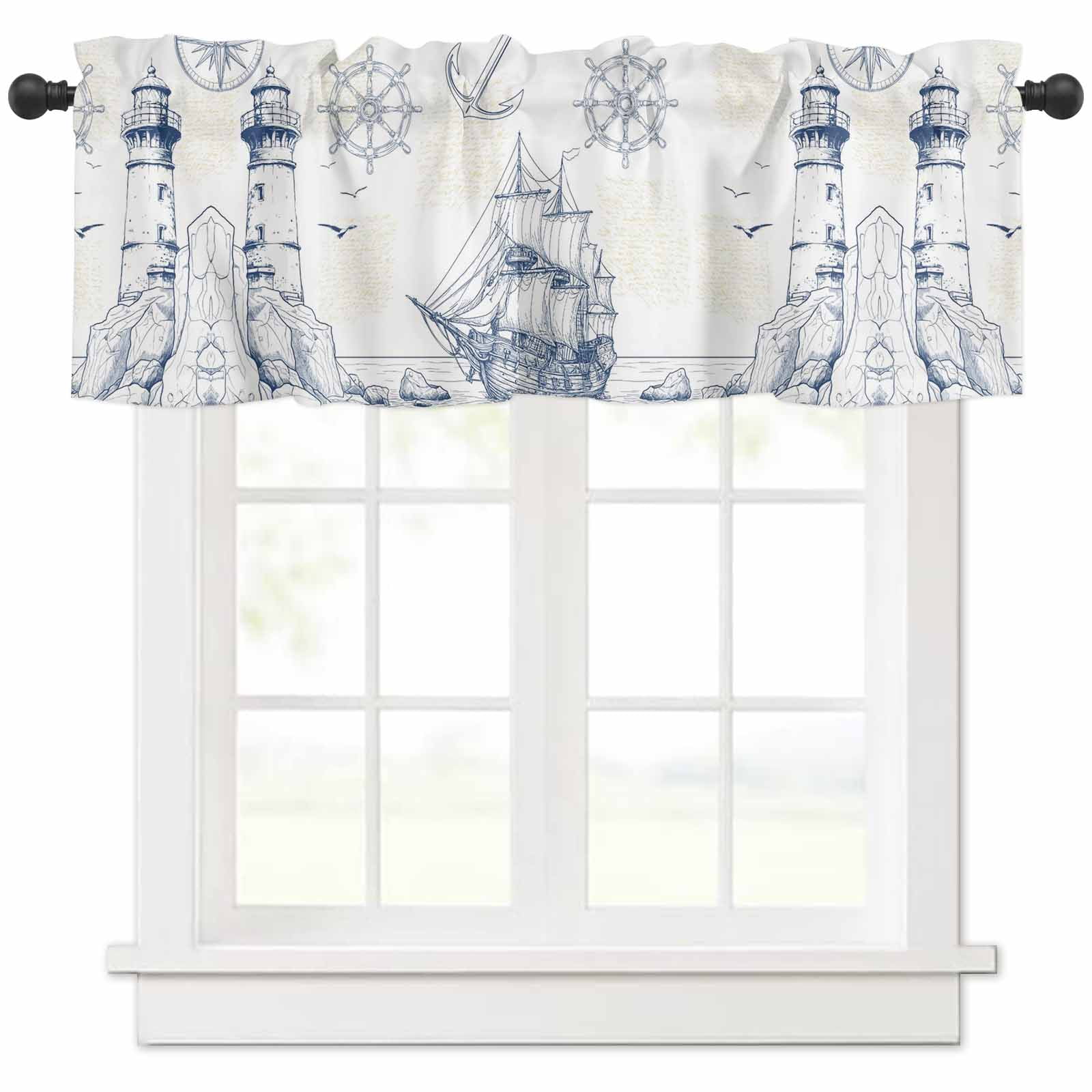 Nautical Valance for Windows Lighthouse Sailboat Ocean Sailing Art ...