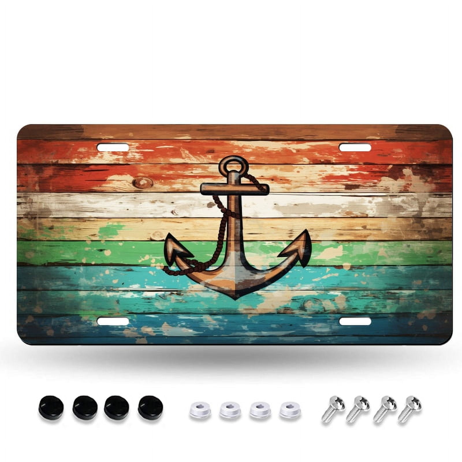 Nautical Vintage Anchor on Rustic Wood Background License Plate Frame ...