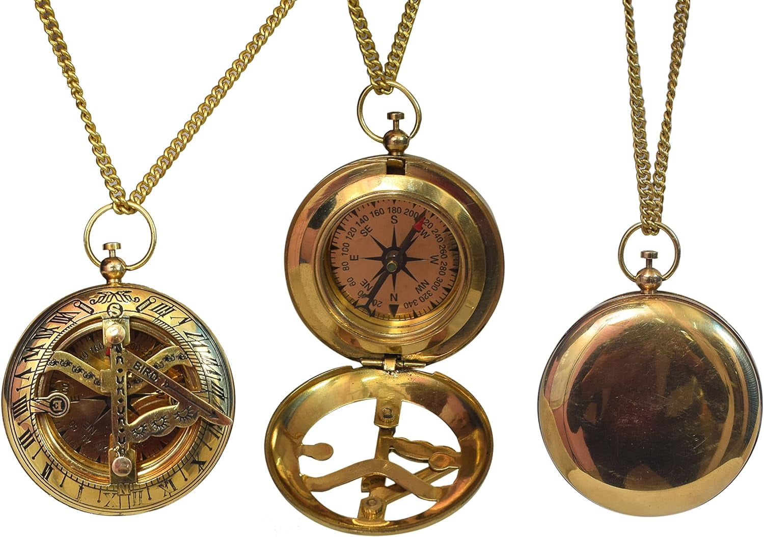 Nautical Vintage Brass Sundial Compass with Leather Case - Antique ...