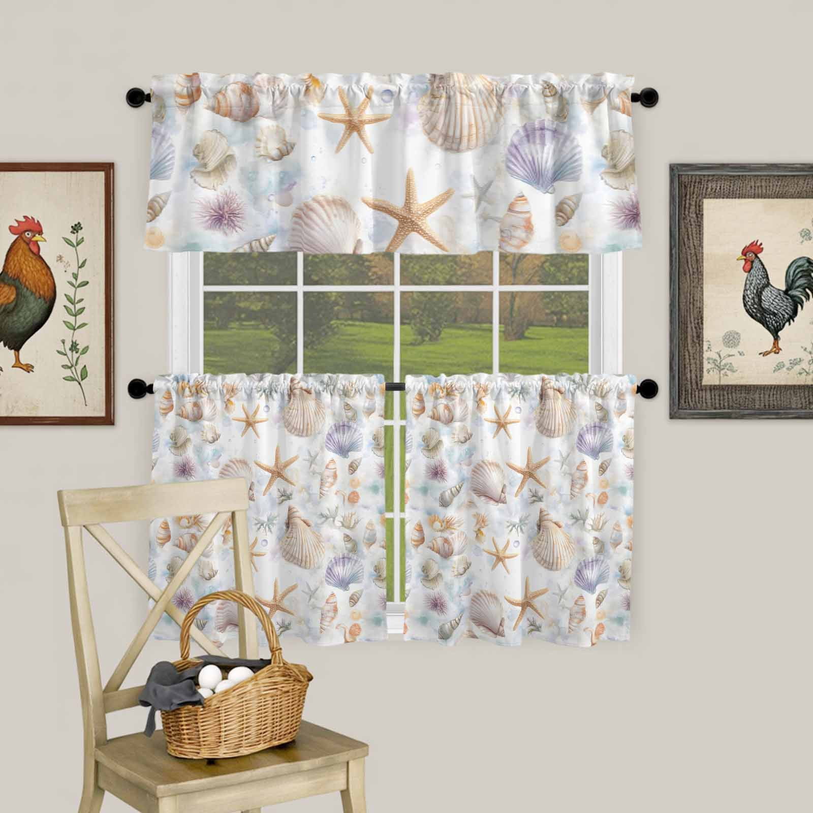 Nautical Vintage Sea Creatures Curtain Tier and Valance Set 3 Piece ...