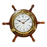 Nautical Vintage Wood and Brass 6 Spokes Ship Steering Helm Wheel Wall ...