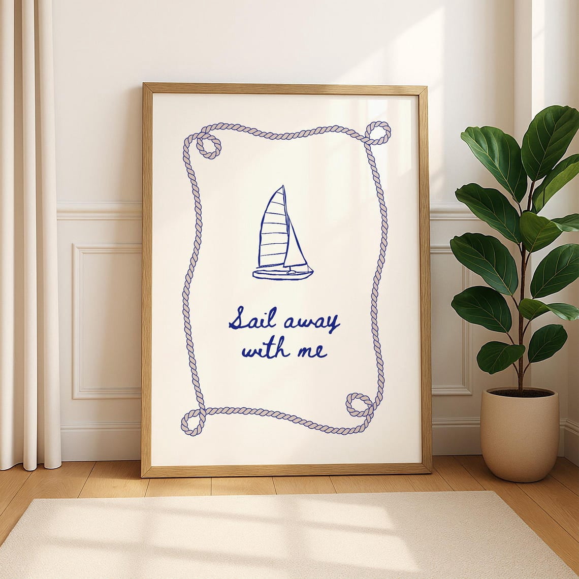 Nautical Wall Art , Sail Away With Me Poster, Coastal Blue Boat Print ...