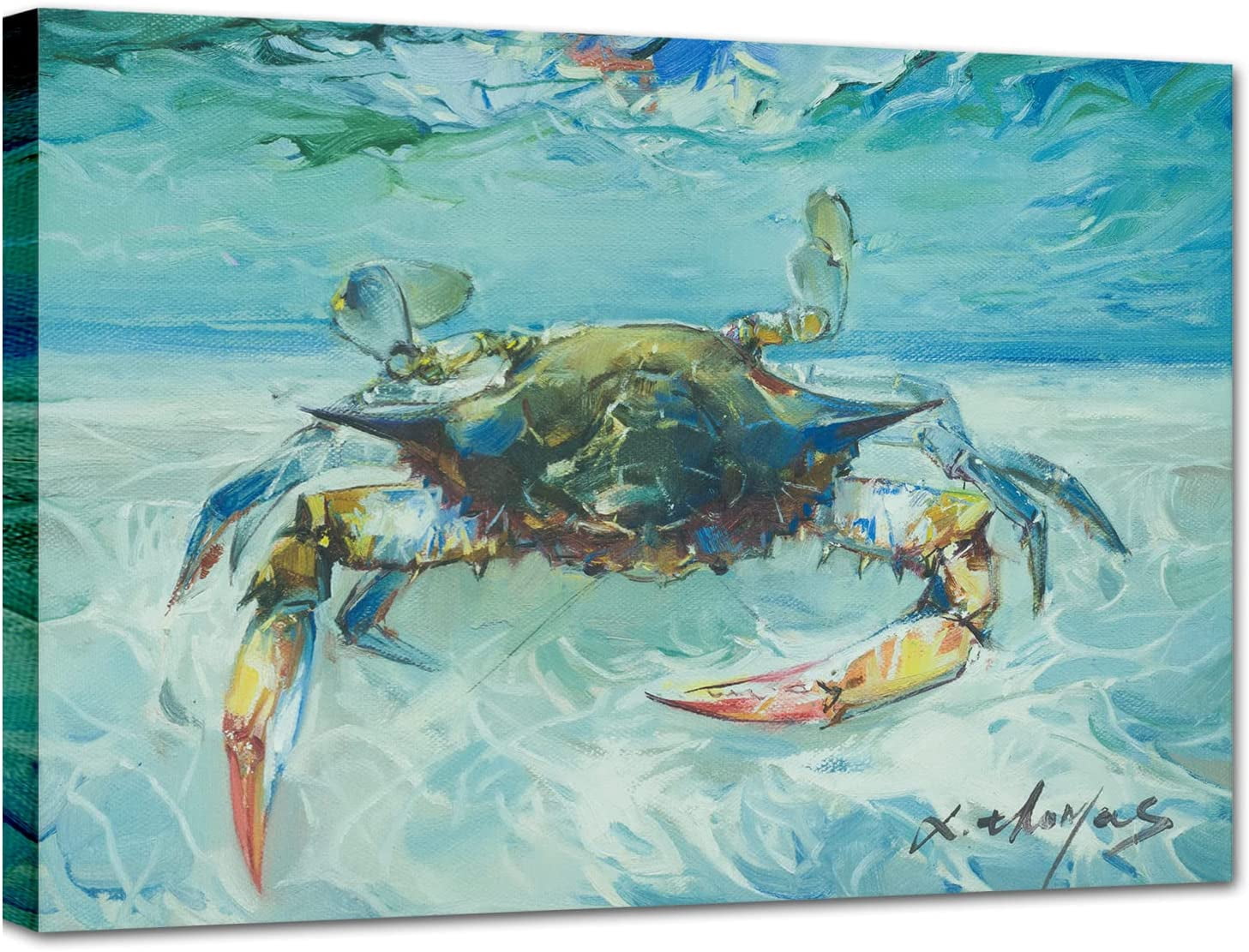 Nautical Wall Decor Blue Crab Canvas Paintings Ocean Bathroom Decor ...