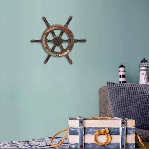 Nautical Wall Decor Wooden Ship Wheel Rustic Vintage Boat Steering ...