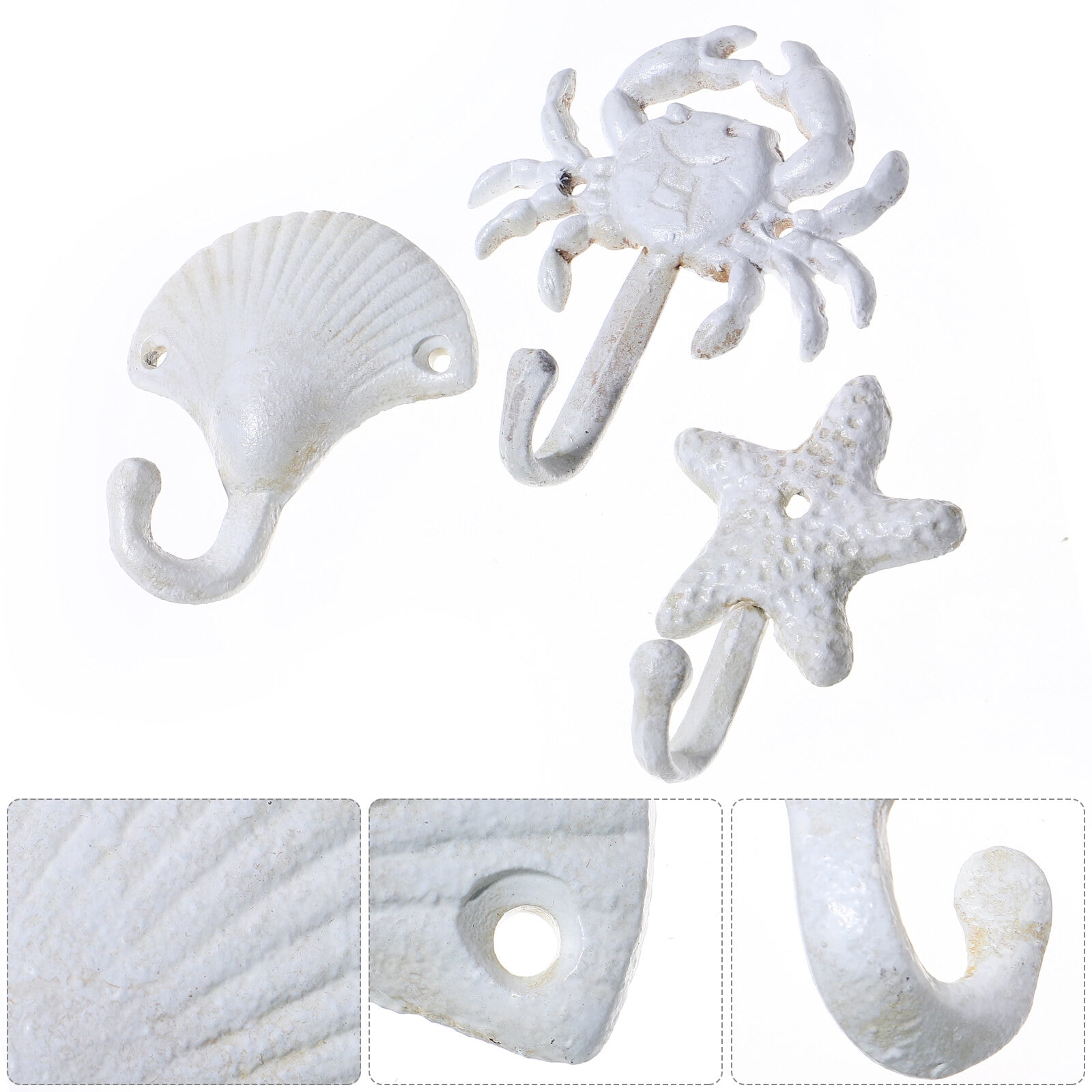 Nautical Wall Hooks- 3-Pack Rustic Iron Coat Hangers (6", Distressed ...