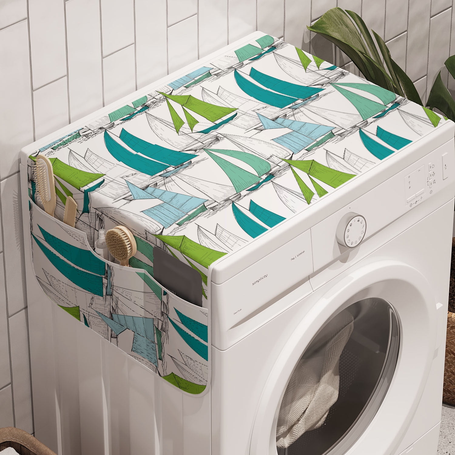 Nautical Washing Machine Organizer, Sailing Boats on the Ocean Surfing ...