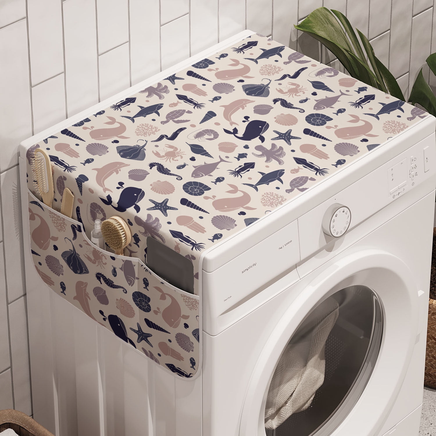 Nautical Washing Machine Organizer, Sea Life Pattern with Whale Fish ...